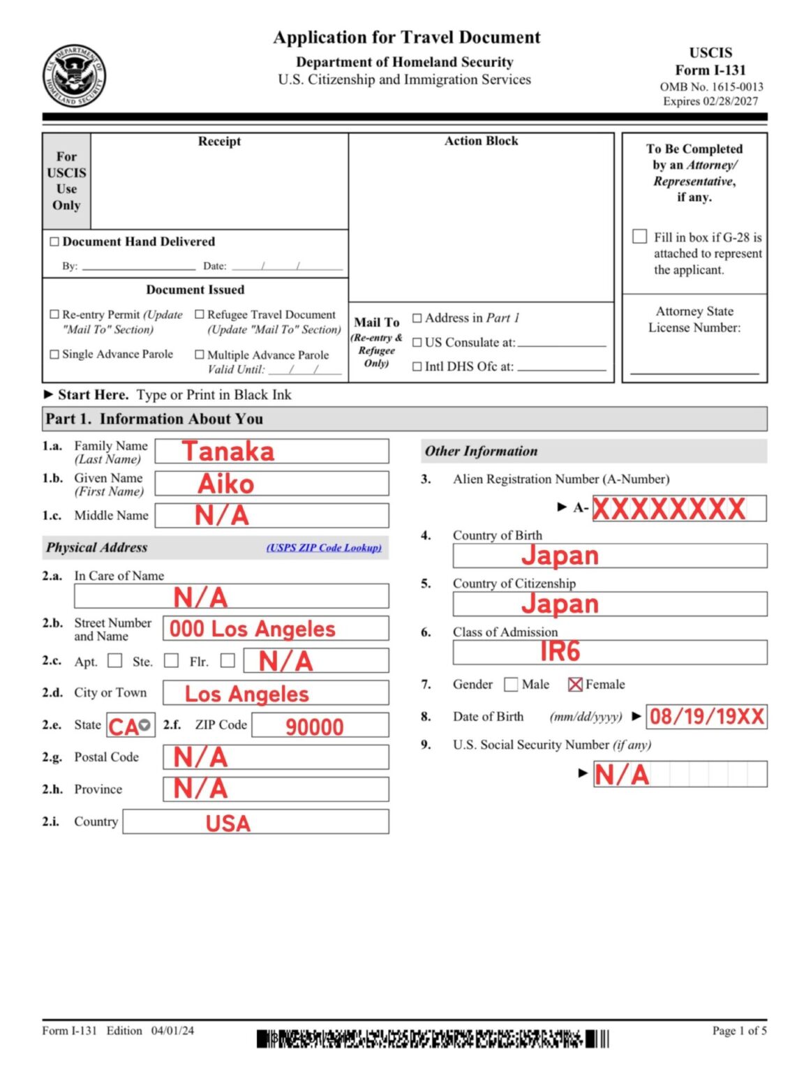 アメリカの再入国許可証 Reentry Permit Form I-131の書き方 体験談 - 旅するカップル