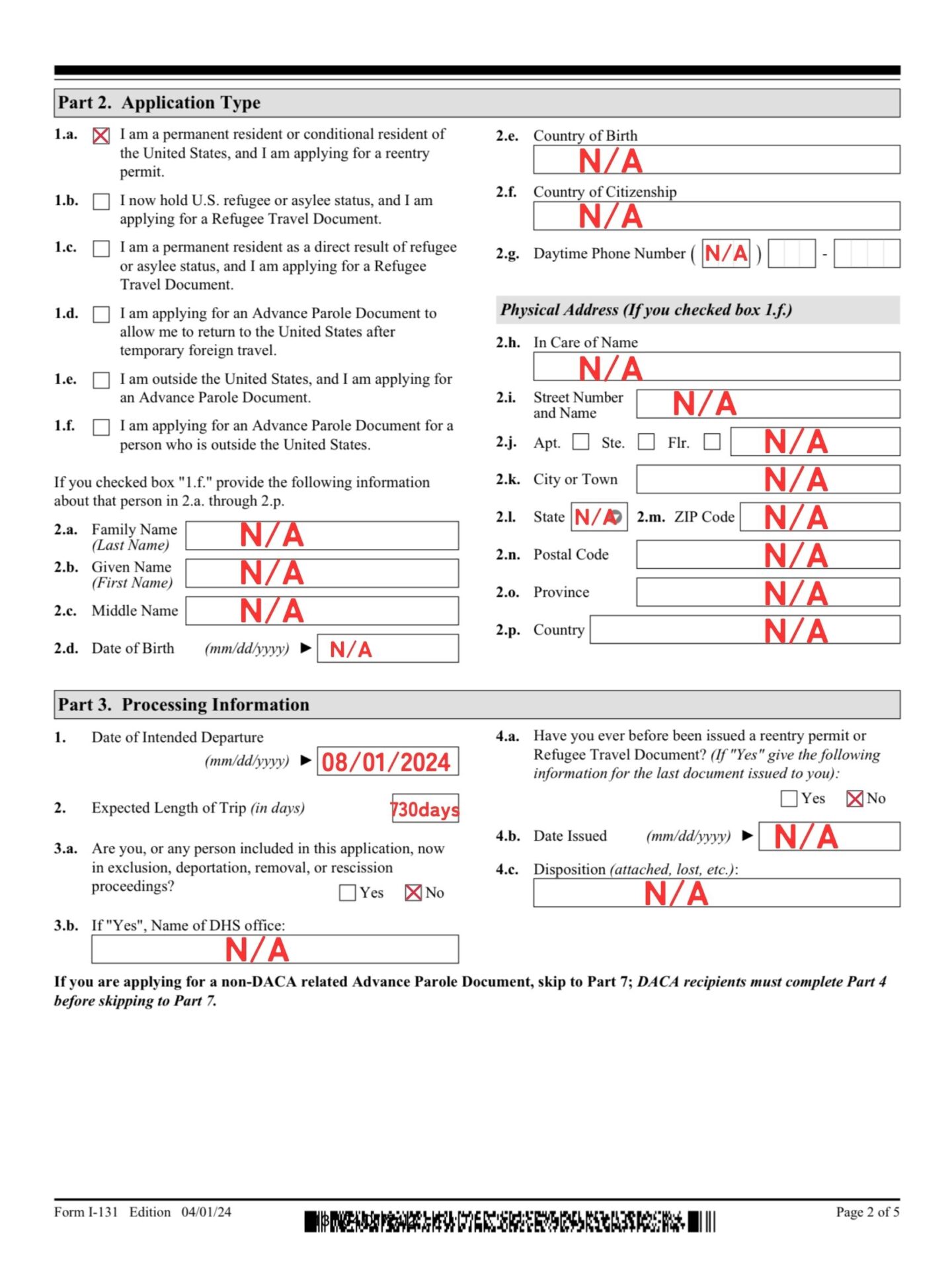 アメリカの再入国許可証 Reentry Permit Form I-131の書き方 体験談 - 旅するカップル